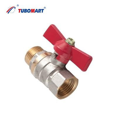 China TUBOMART OEM DN32 Nickel Plating Female to Male Brass Ball Valve with Butterfly Handle Underfloor Heating System for sale