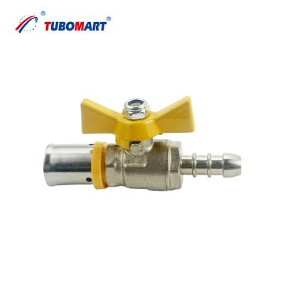 China Tubomart OEM 14-32mm Brass Press Gas Ball Valve with Butterfly Handle for Multi-Layer PEX AL PEX Piping Gas Use for sale