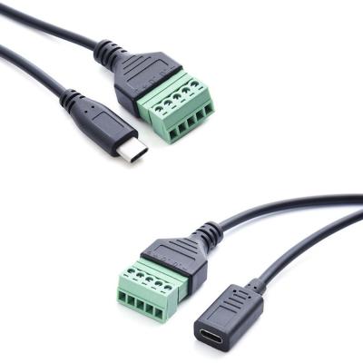 China Type-C 3.1 USB Female Male Jack To 5-pin Screw Terminals Adapter Expansion Cable 30cm for sale