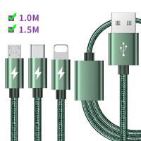 China 3-in-1 Fast Charge Cable USB Type C 5 Amp Data Charge Cable Braided Fabric Cord for sale