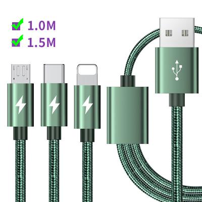 China 3-in-1 Fast Charge Cable USB Type C 5 Amp Data Charge Cable Braided Fabric Cord for sale