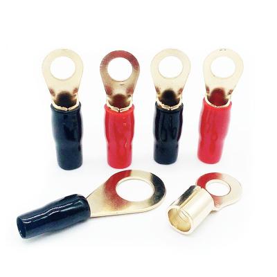 China Audio Crimp Ring Terminal Gold Plated 0GA/ 2GA /4GA /6GA /8GA / 10GA for sale