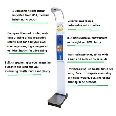 China Platform Size 33*55cm LEKA Coin Operated Height Weight BMI Measuring Scales for Pharmacy for sale