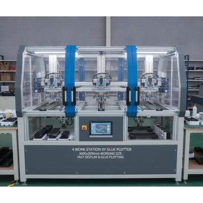China 4 Work Station XY Glue Plotter with 3000x2000mm Working Size for Hot Melt and Cold Glue Applications for sale