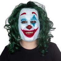 China Full Head Creepy Halloween Scary Clown Joker Mask with Green Wig Adult Size Natural Latex for sale