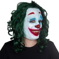 China Full Head Creepy Halloween Scary Clown Joker Mask with Green Wig Adult Size Natural Latex for sale