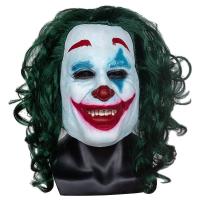 China Full Head Creepy Halloween Scary Clown Joker Mask with Green Wig Adult Size Natural Latex for sale