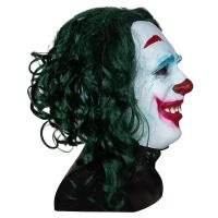 China Full Head Creepy Halloween Scary Clown Joker Mask with Green Wig Adult Size Natural Latex for sale