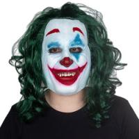 China Full Head Creepy Halloween Scary Clown Joker Mask with Green Wig Adult Size Natural Latex for sale
