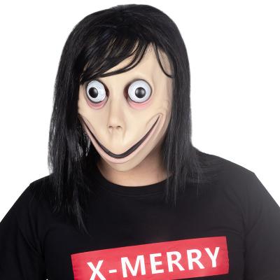 China Realistic Latex Momo Mask Halloween Scary Ghost Zombie Mask with Long Hair Adult Size for sale