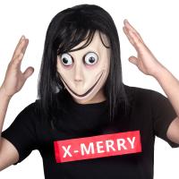 China Realistic Latex Momo Mask Halloween Scary Ghost Zombie Mask with Long Hair Adult Size for sale