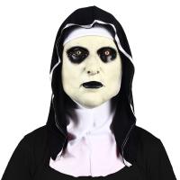 China Adult Unisex Ghost Nun Sister Latex Mask Black White with Headscarf Halloween Costume for sale