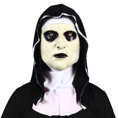 China Adult Unisex Ghost Nun Sister Latex Mask Black White with Headscarf Halloween Costume for sale