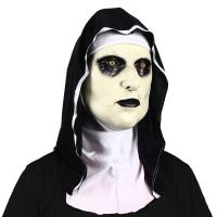 China Adult Unisex Ghost Nun Sister Latex Mask Black White with Headscarf Halloween Costume for sale