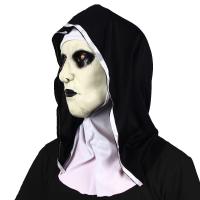 China Adult Unisex Ghost Nun Sister Latex Mask Black White with Headscarf Halloween Costume for sale