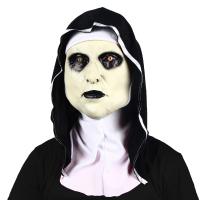 China Adult Unisex Ghost Nun Sister Latex Mask Black White with Headscarf Halloween Costume for sale