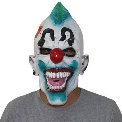 China ROHS Approved Punk Clown Latex Mask Big Teeth Green Hair Adult Size Halloween Costume for sale