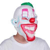 China Scary Evil Clown Costume Mask Green Horned 28x40cm Latex Halloween Prop Toy for sale