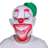China Scary Evil Clown Costume Mask Green Horned 28x40cm Latex Halloween Prop Toy for sale