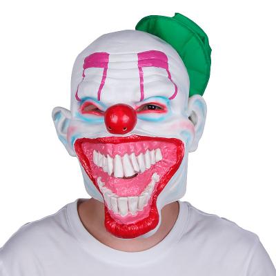 China Scary Evil Clown Costume Mask Green Horned 28x40cm Latex Halloween Prop Toy for sale