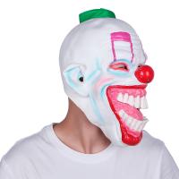 China Scary Evil Clown Costume Mask Green Horned 28x40cm Latex Halloween Prop Toy for sale