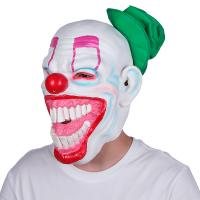 China Scary Evil Clown Costume Mask Green Horned 28x40cm Latex Halloween Prop Toy for sale