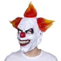 China Creepy Evil Rubber Latex Clown Mask Orange Yellow Hair 28x40cm Adult Size for sale