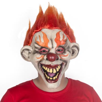 China Natural Latex Clown Mask Red Hair Halloween Masquerade 28x40cm Adult Size for sale