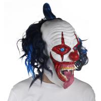China Customized Adult Latex Circus Clown Mask Blue Hair Snake Tongue Halloween for sale