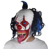 China Customized Adult Latex Circus Clown Mask Blue Hair Snake Tongue Halloween for sale