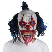 China Customized Adult Latex Circus Clown Mask Blue Hair Snake Tongue Halloween for sale