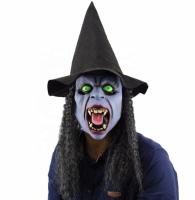 China ROHS Certified Latex Witch Full Head Mask with Hair Adult Size Halloween Costume for sale