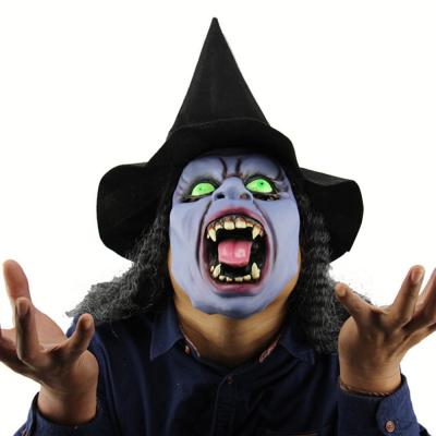 China ROHS Certified Latex Witch Full Head Mask with Hair Adult Size Halloween Costume for sale