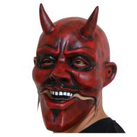 China Moving Mouth Red Devil Mask Rubber Latex With Two Demon Horns for sale