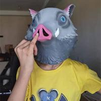 China Demon Slayer Hashibira Inosuke Pig Latex Mask Adult Size Cosplay Headdress for sale