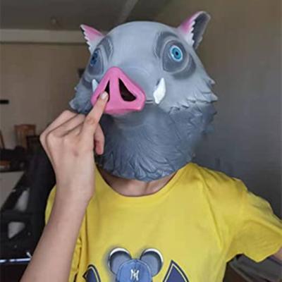 China Demon Slayer Hashibira Inosuke Pig Latex Mask Adult Size Cosplay Headdress for sale