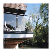 China Blue glass banister aircraft cable deck railing stainless post railings with glass panels for sale