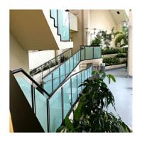 China Blue glass balustrades white and black porch railing stair railing stainless steel with glass for sale