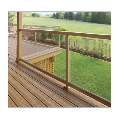 China Aluminum porch railing glass balustrade for decking style aluminum base shoe glass railing design for sale