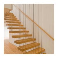 China Wooden cantilever staircase pine solid wood stair treads floating staircase with led for sale