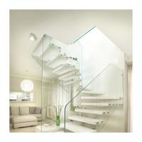 China Wooden cantilever staircase pine solid wood stair treads floating staircase with led for sale
