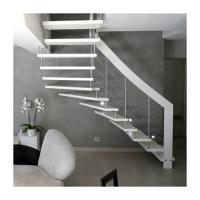 China Glass and wood floating stairs thick solid wooden tread floating stairs with cable railings for sale