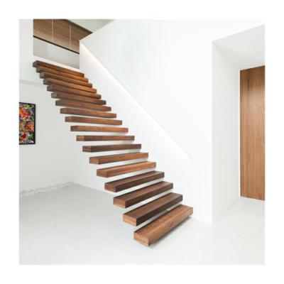 China Timber floating staircase designs glass stair railing wood tread floating stairs builder for sale