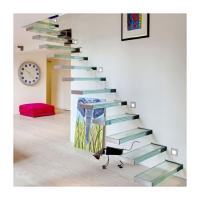 China Contemporary glass staircase pictures floating stair with glass wall for sale