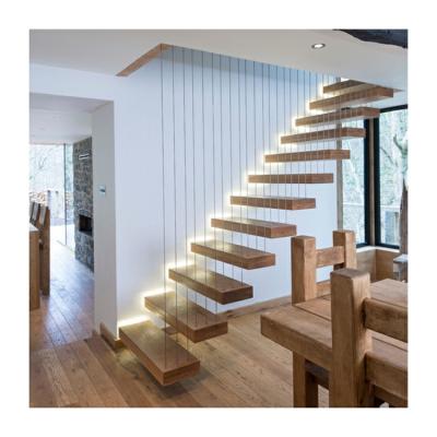 China Oak tread stairs floating staircase safety solid wooden tread internal floating stair for sale