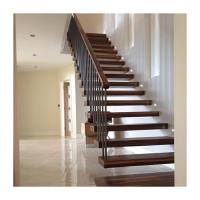 China Wood treads floating stairs- railing wood curved stairs beam floating staircase for sale