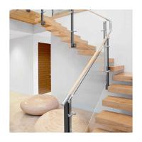 China Wood treads floating stairs- railing wood curved stairs beam floating staircase for sale
