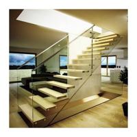 China Wood treads floating stairs- railing wood curved stairs beam floating staircase for sale
