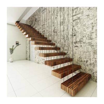 China Solid wood treads floating stairs interior wood tread cool floating staircase for sale