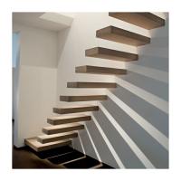 China Wood floating stairs factory custom made wood tread  villa floating staircase for sale